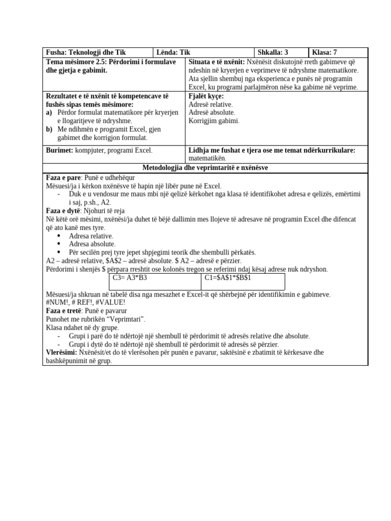 2.5. Përdorimi I Formulave Dhe Gjetja e Gabimit | PDF