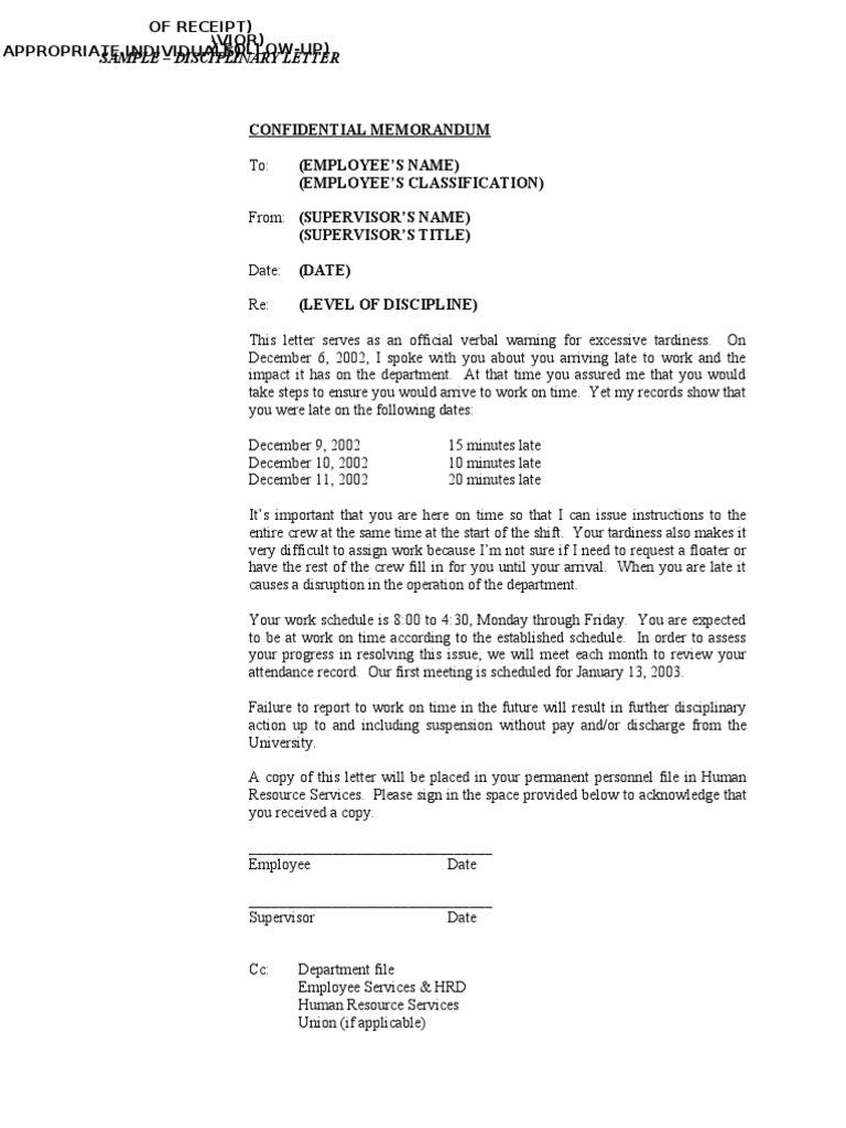 Sample - Disciplinary Letter | PDF | Supervisor | Employment