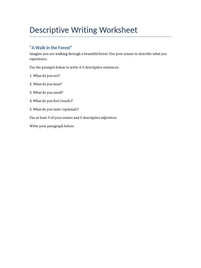 Descriptive Writing Worksheet | PDF
