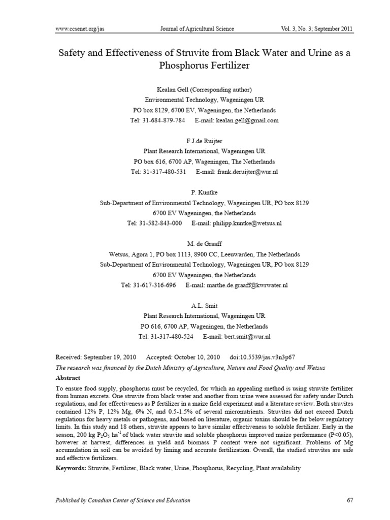 Struvite Fertilizer from Human Waste | PDF | Fertilizer | Redox