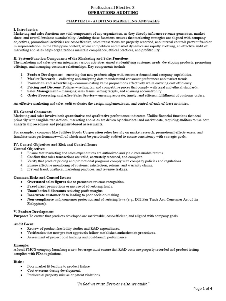 Chapter 16 Auditing Marketing and Sales | PDF | Audit | Marketing