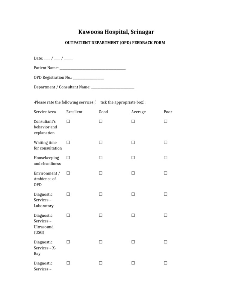 Kawoosa Hospital OPD Feedback Form | PDF