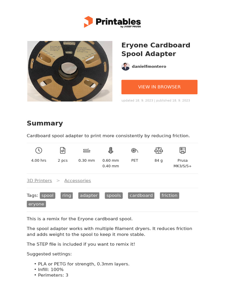 Eryone Cardboard Spool Adapter | PDF