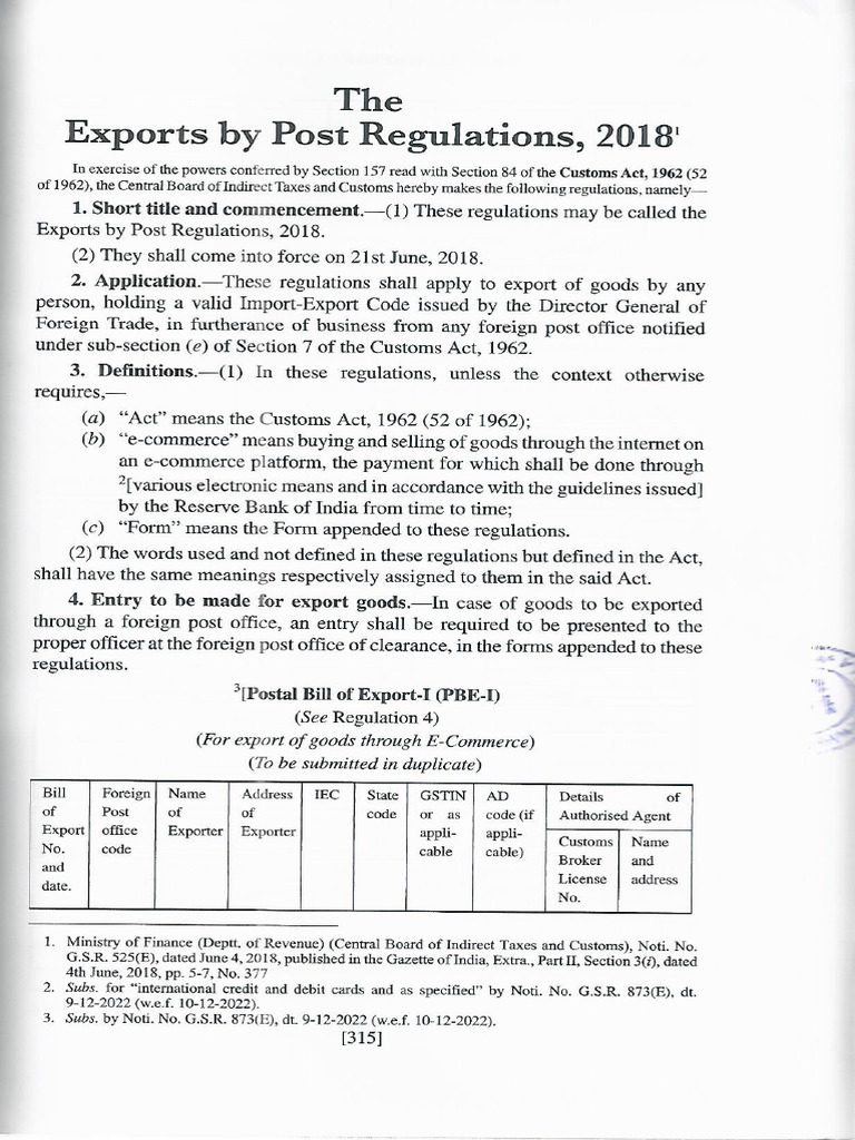Exports by Post Regulations 2018 | PDF | Customs