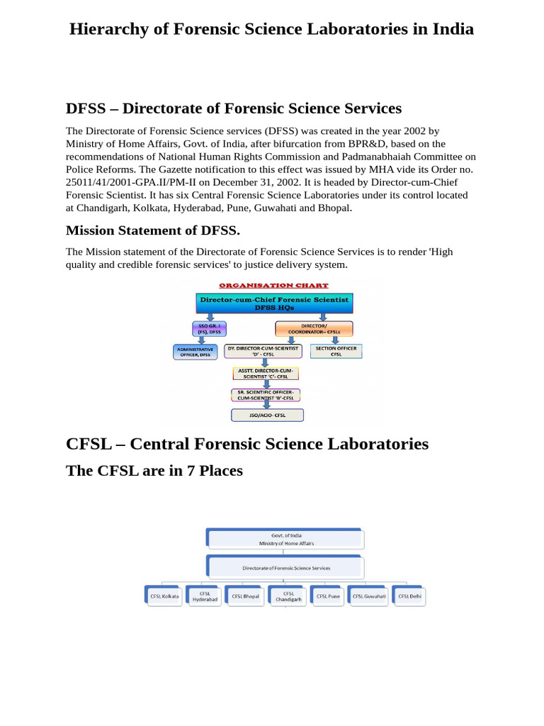 Forensic Science Lab Hierarchy in India | PDF | Forensic Science | Law ...