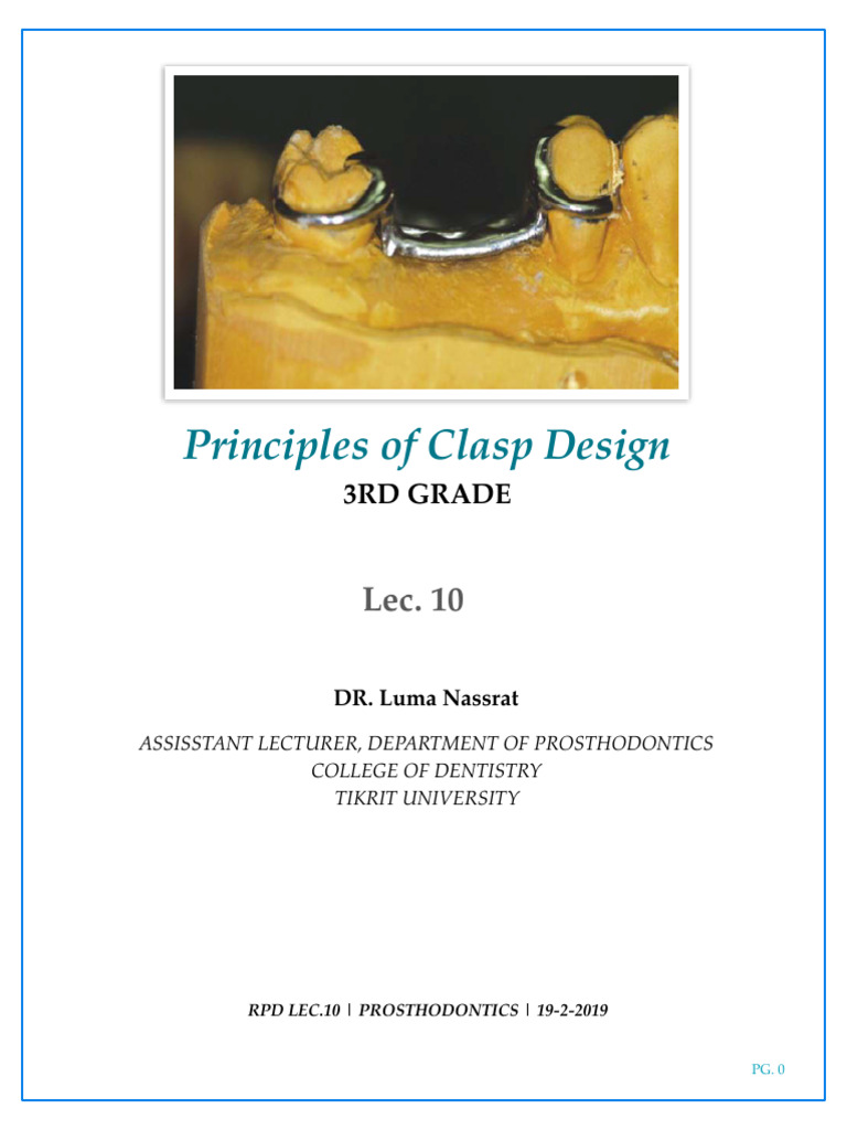 Principles of Clasp Design in RPD | PDF | Dentistry Branches | Tooth