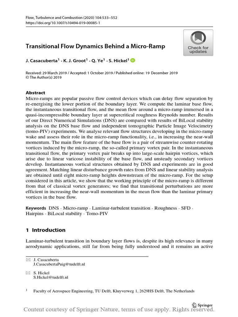 Transitional Flow Dynamics Behind a Micro-Ramp | PDF | Fluid Dynamics ...