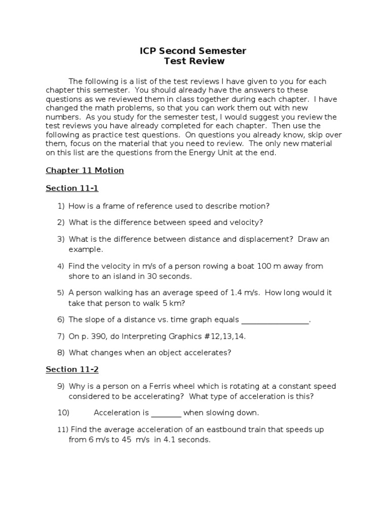 ICP Second Semester Test Review | PDF | Waves | Force