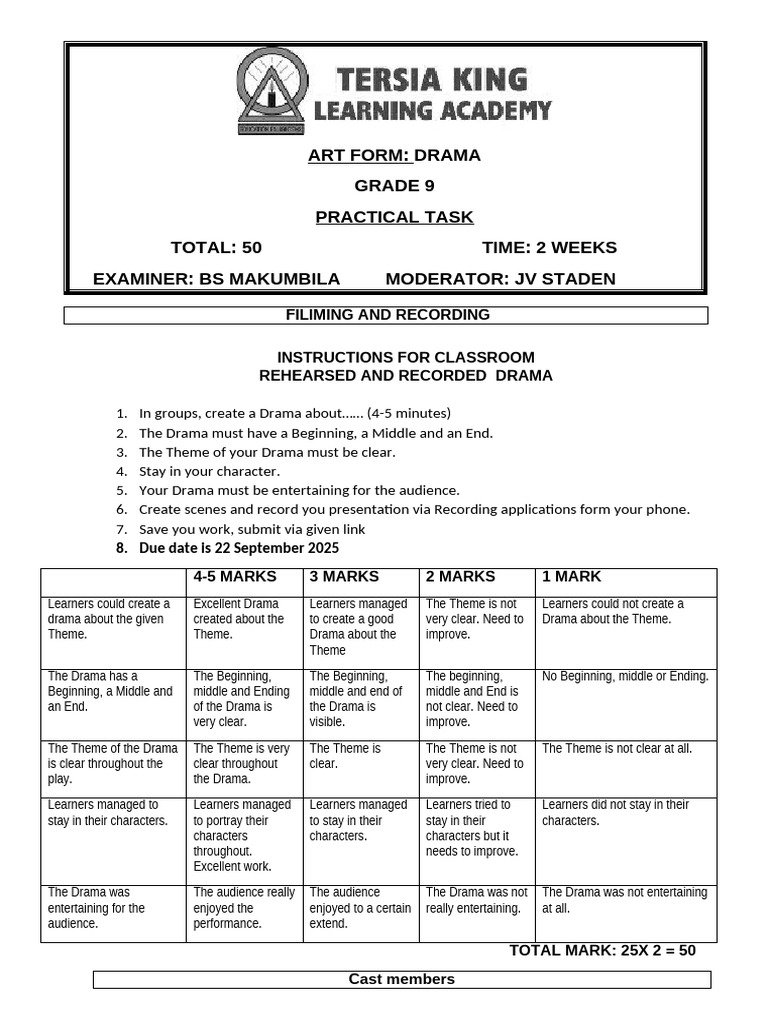 Formal Assessment Tasl Grade 9 Drama Term 3 | PDF | Chess | Chess Openings