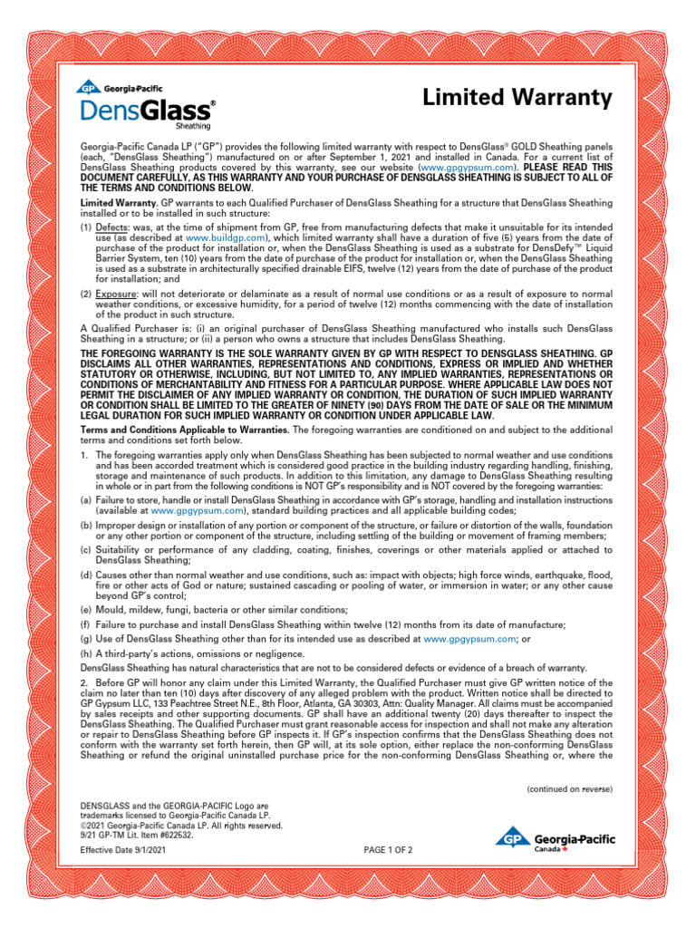 DensGlass Sheathing Limited Warranty Canada English | PDF | Breach Of ...