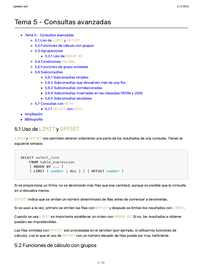 Tema 5 - Consultas Avanzadas | PDF | SQL | Paradigmas de programación