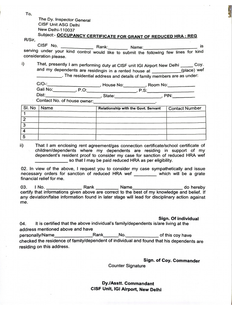 Reduced HRA Form | PDF