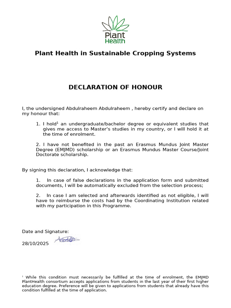 Declaration of Honour en | PDF