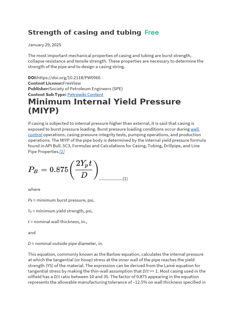 Casing and Tubing Strength Analysis | PDF | Strength Of Materials ...