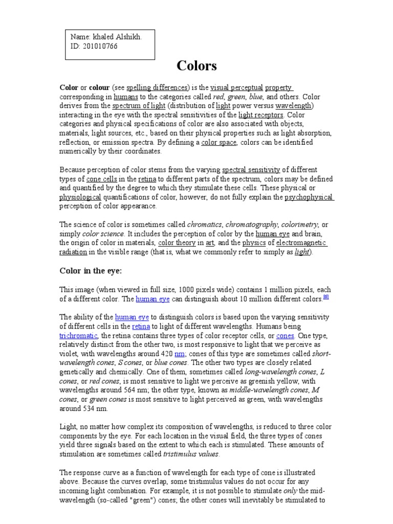 khaled Alshikh's colors document | PDF | Color | Electromagnetic Radiation