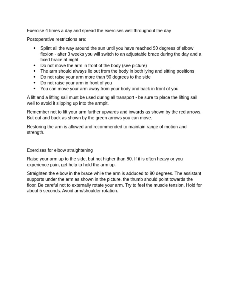 Postoperative Elbow Exercise Guidelines | PDF