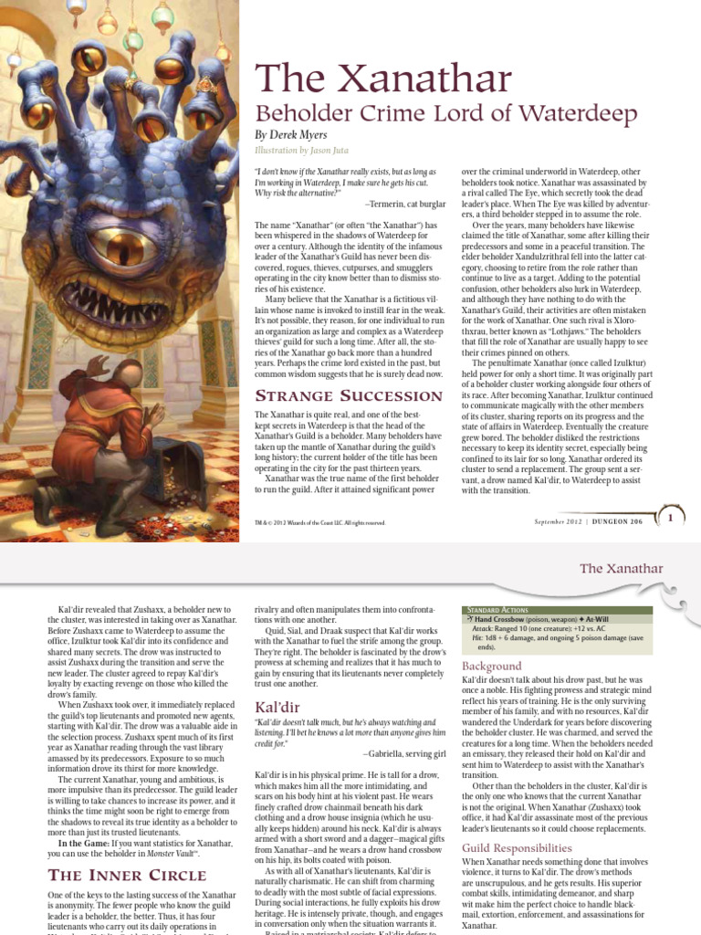 The Xanathar - Beholder Crime Lord of Waterdeep | PDF | D20 System ...