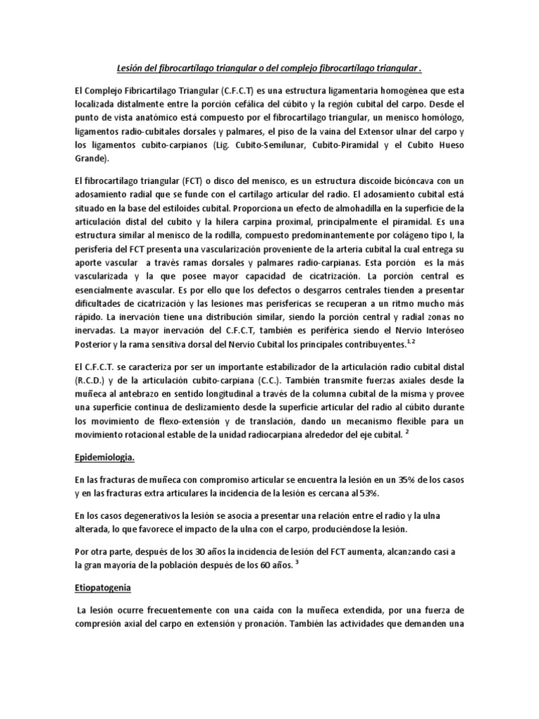 Lesión Del Fibrocartílago Triangular o Del Complejo Fibrocartílago ...