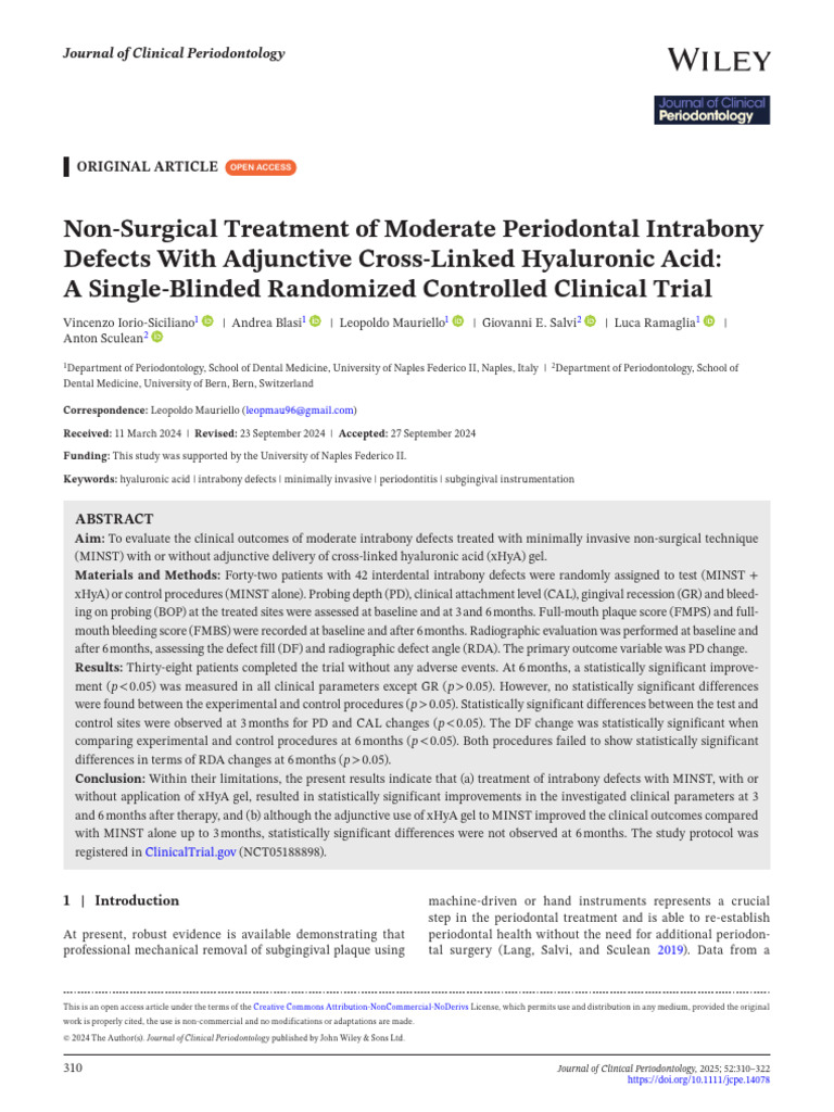 Non Surgical Treatment of Moderate Periodontal Intrabony Defects With ...