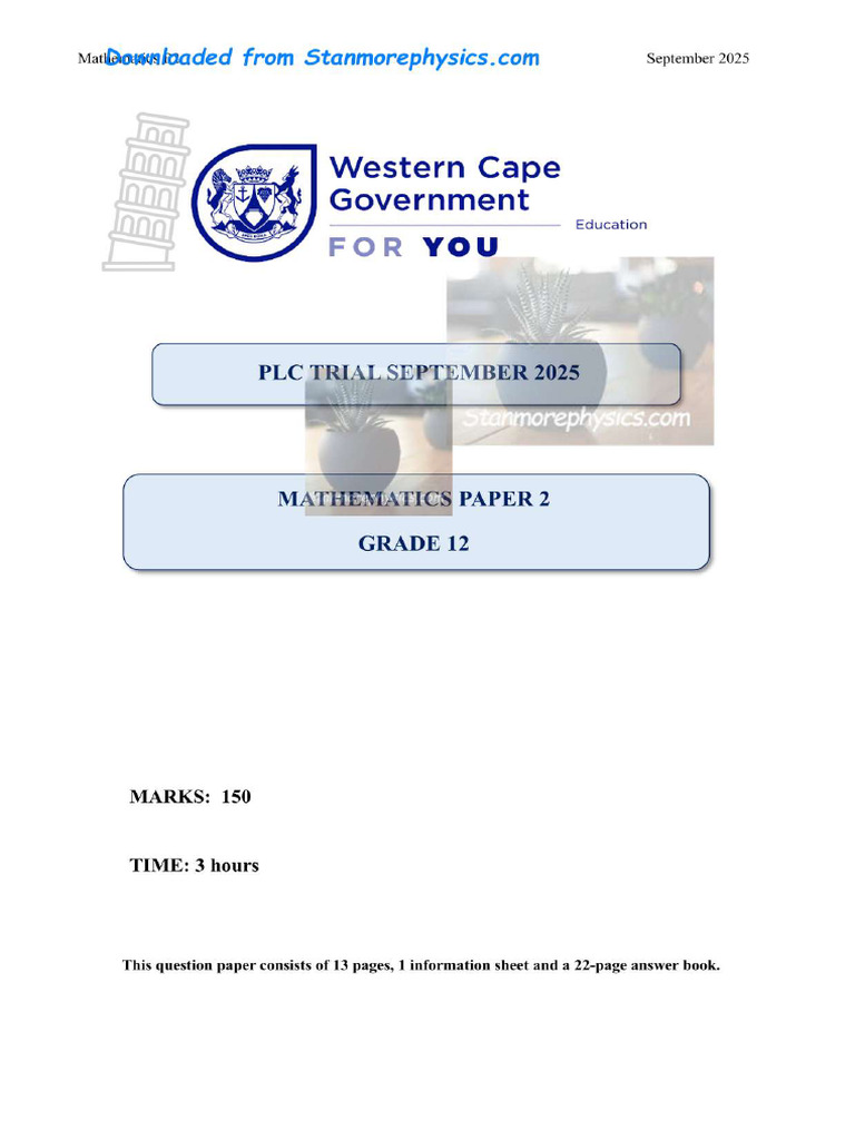 WC Maths Grade 12 September 2025 P2 and Memo | PDF