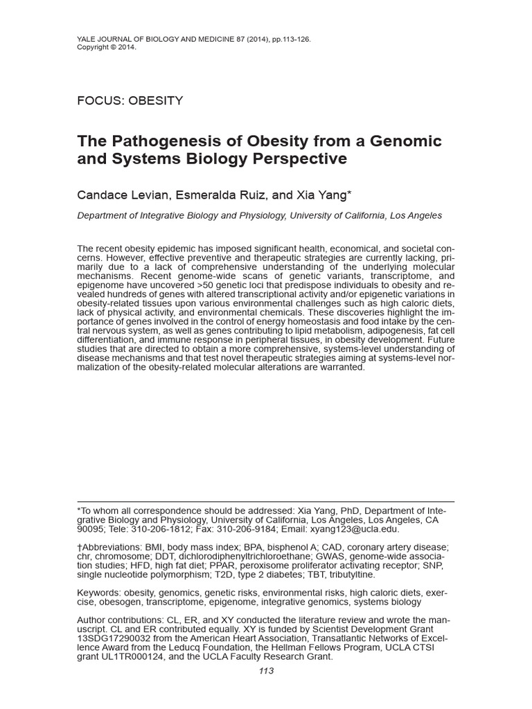 The Pathogenesis of Obesity From A Genomic and Systems Biology ...