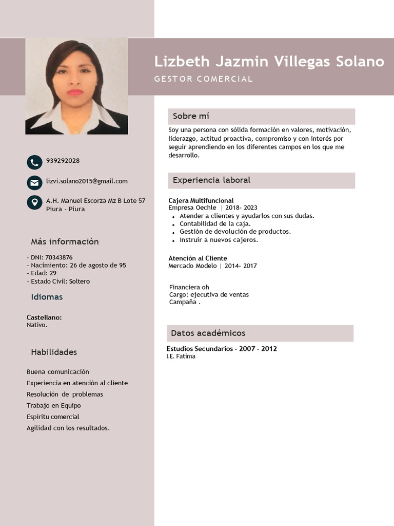CV - Lizbeth Jazmin Villegas Solano (2) (2) (1) | PDF