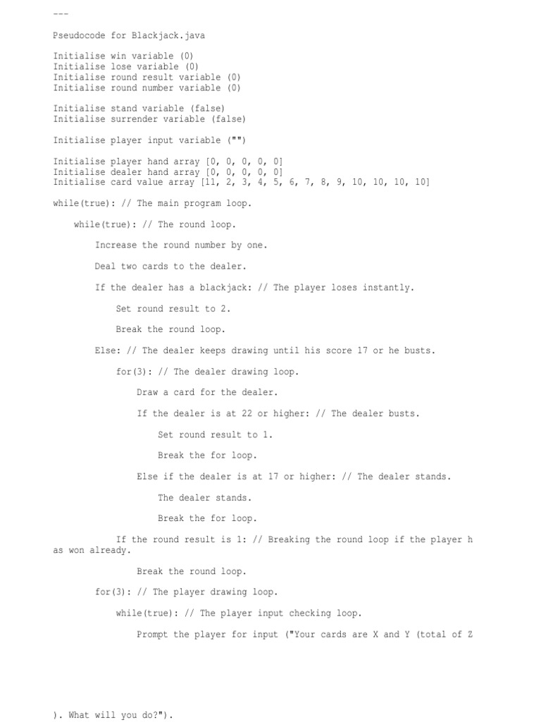 Blackjack Pseudo Code | PDF | Computer Programming | Software Engineering