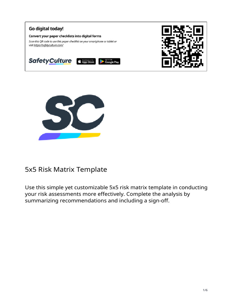 5x5 Risk Matrix Template | PDF | Risk