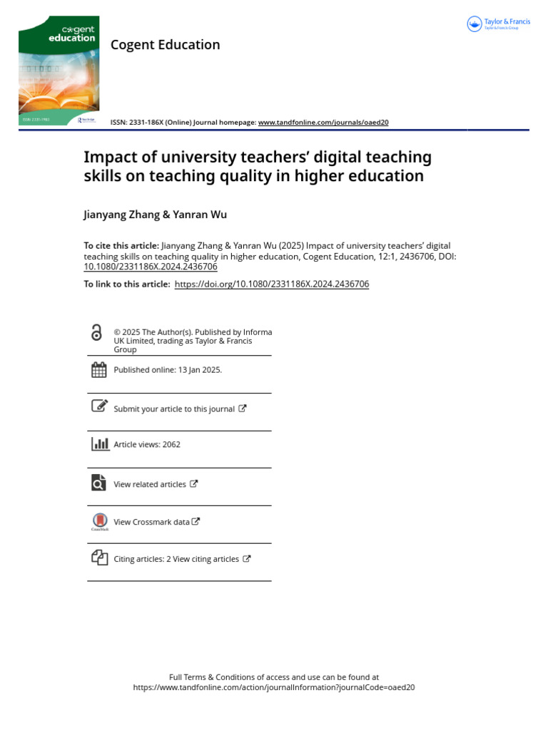 Impact of University Teachers Digital Teaching Skills On Teaching ...