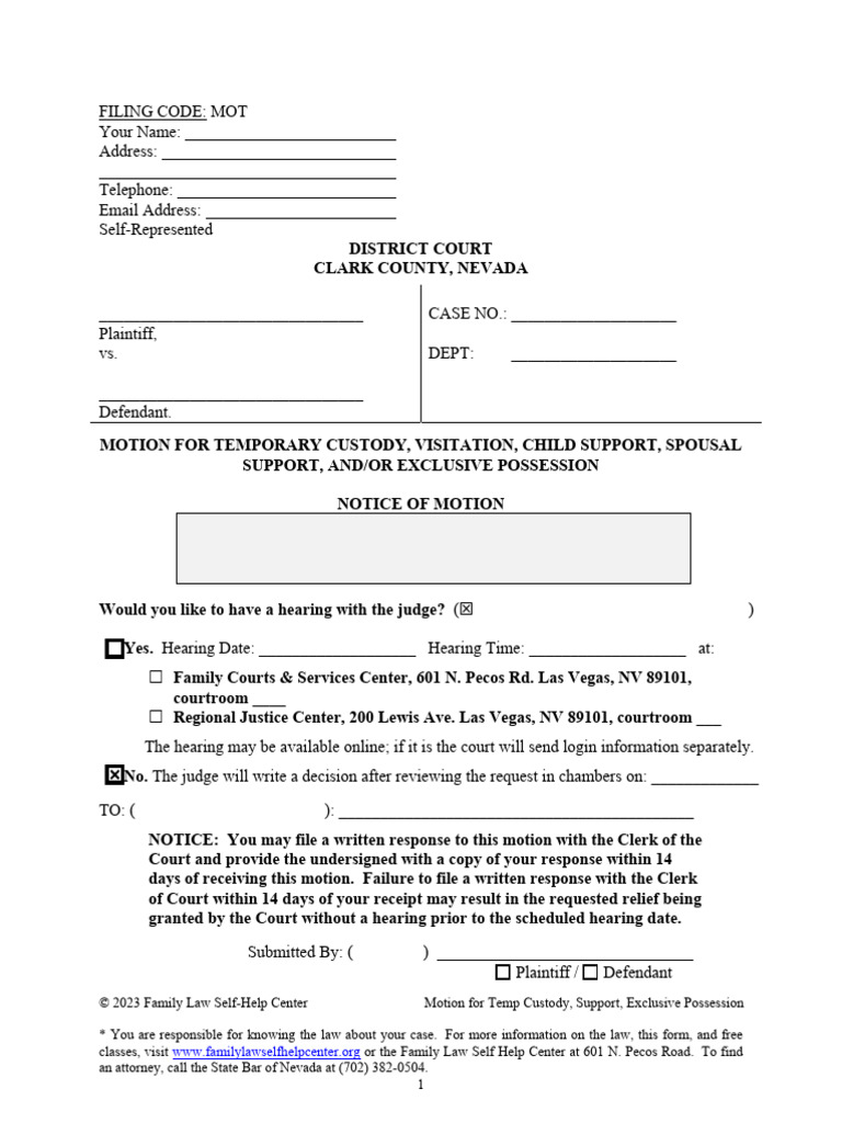 Motion Temp Custody Alimony PDF Fillable | PDF | Child Support | Child ...