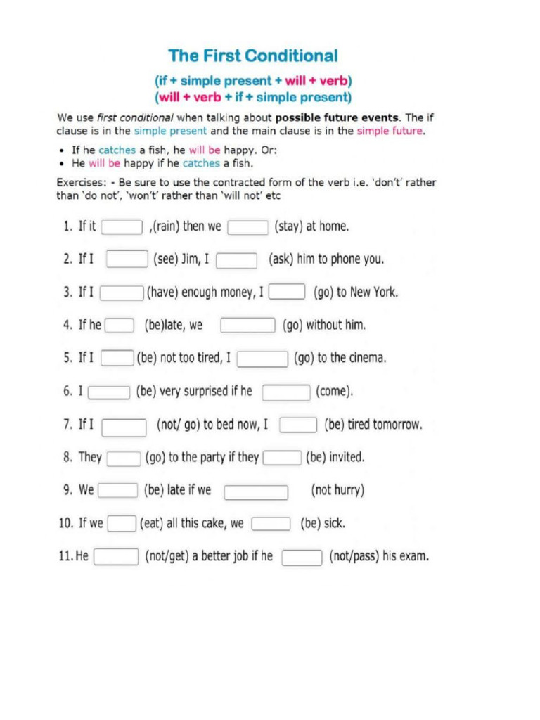 Primer Condicional Ejercicios en Ingles | PDF