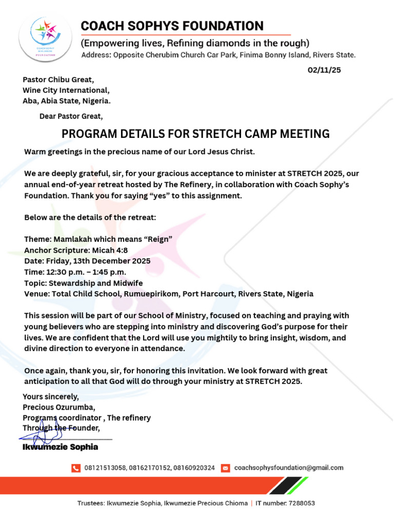 Program Details For Stretch Camp Meeting. PST Chibu Great | PDF