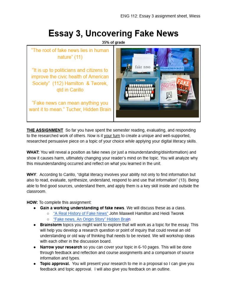 Fake News Essay, EnG 112, F25 | PDF | Citation | Essays