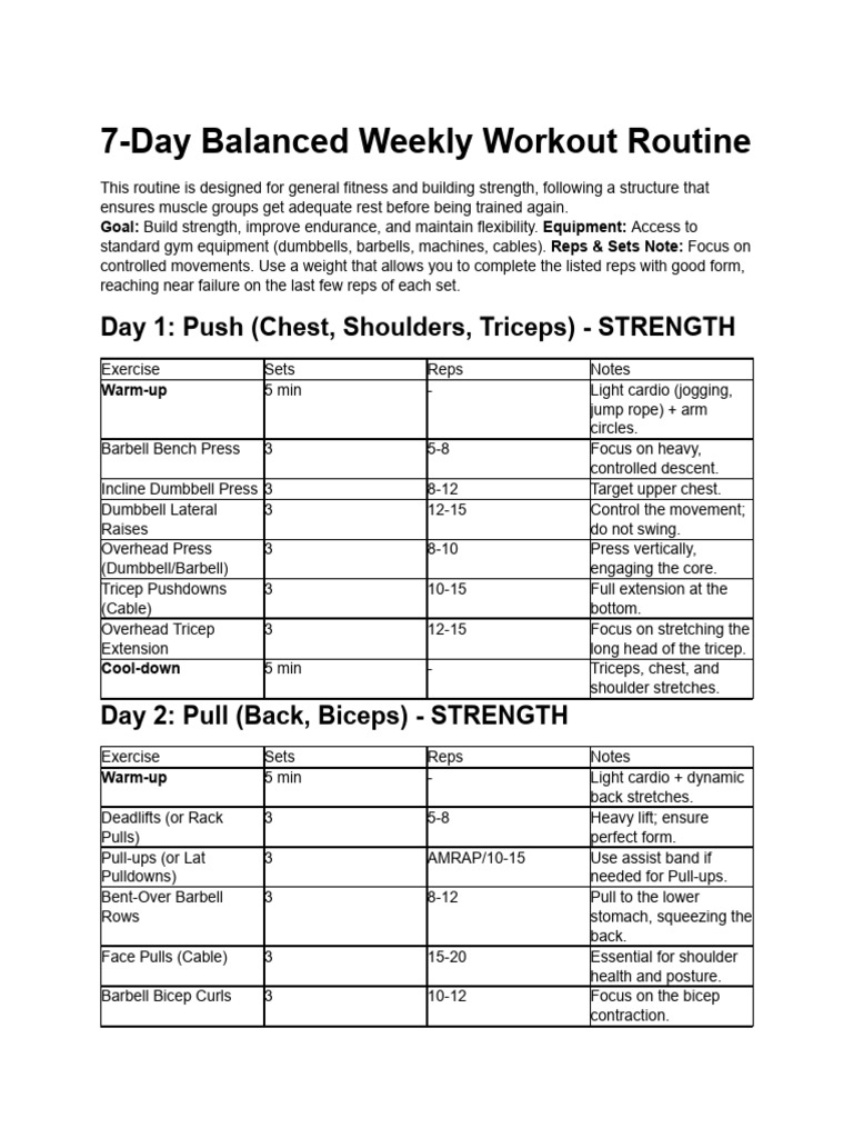 Weekly Fitness Schedule | PDF | Management Of Obesity | Physical Fitness