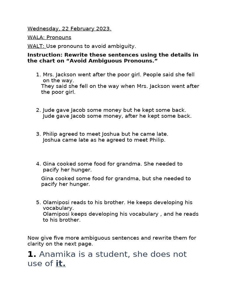 Ambiguous Pronouns | PDF