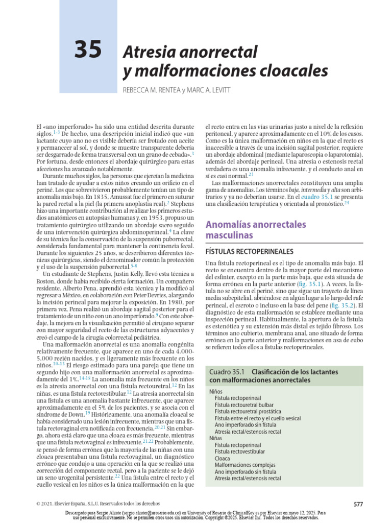 Atresia Anorrectal y Malformaciones Cloacales | PDF | Gastroenterología