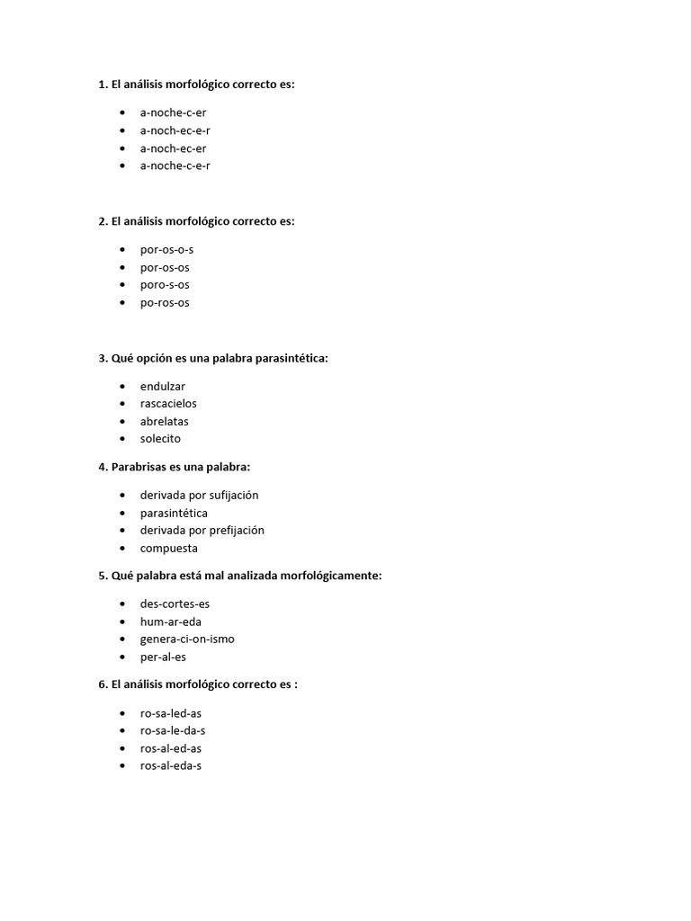 Análisis morfológico en español: ejercicios y errores | PDF | Palabra ...