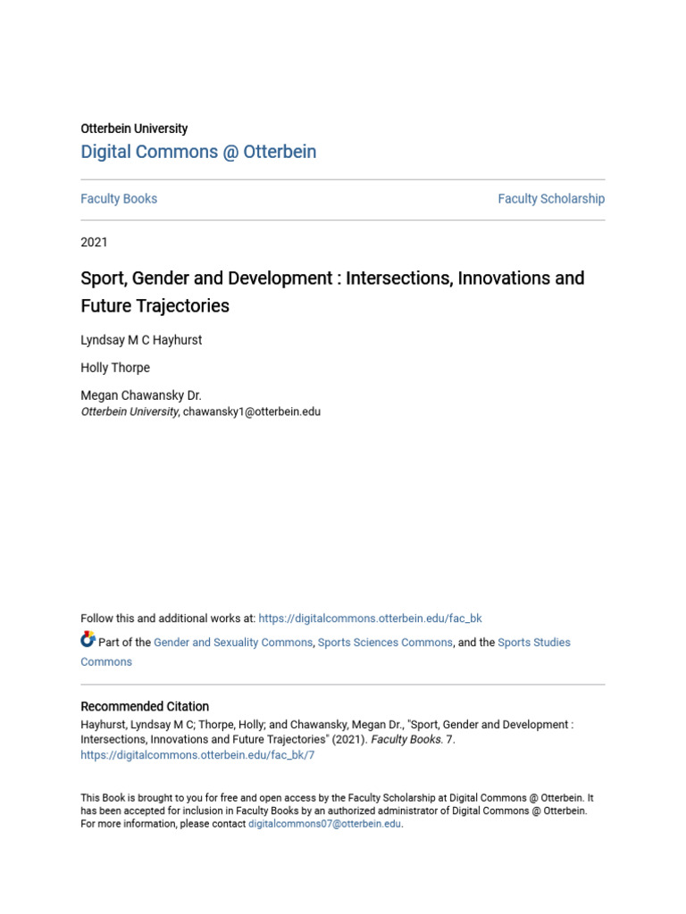 Sport Gender and Development - Intersections Innovations and Fu | PDF ...