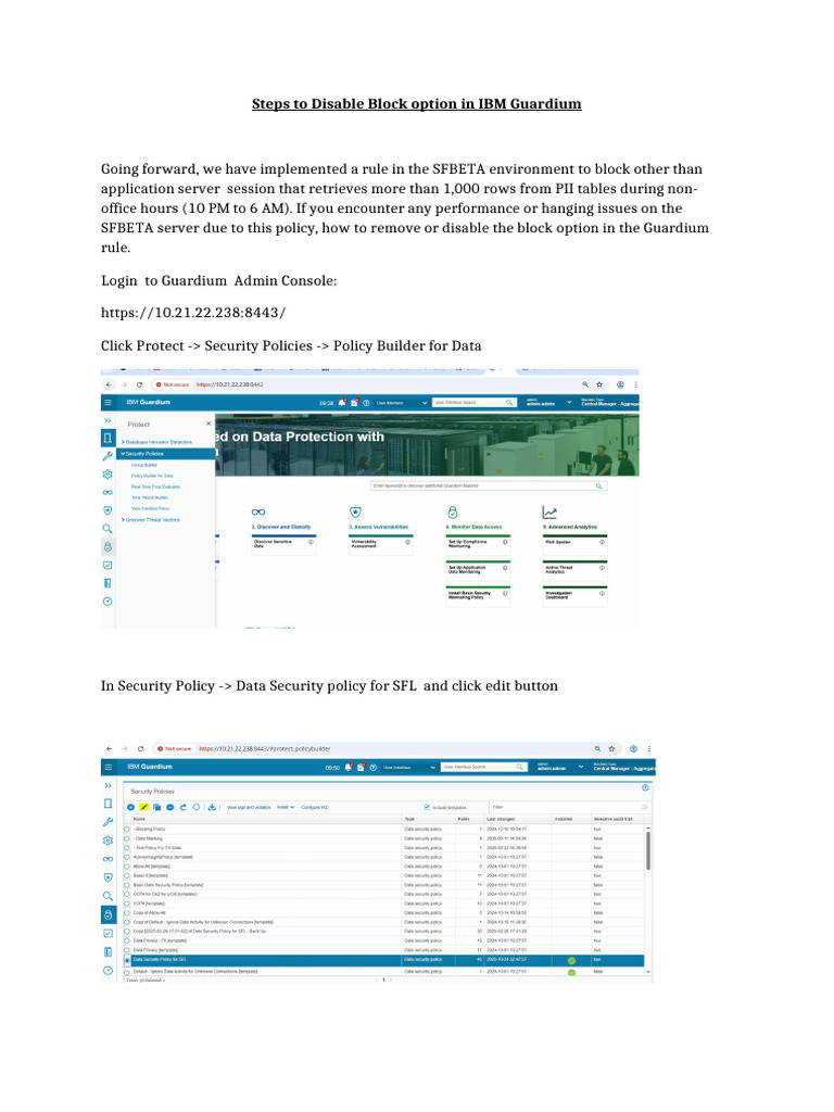 Steps To Disable Block Option in IBM Guardium | PDF