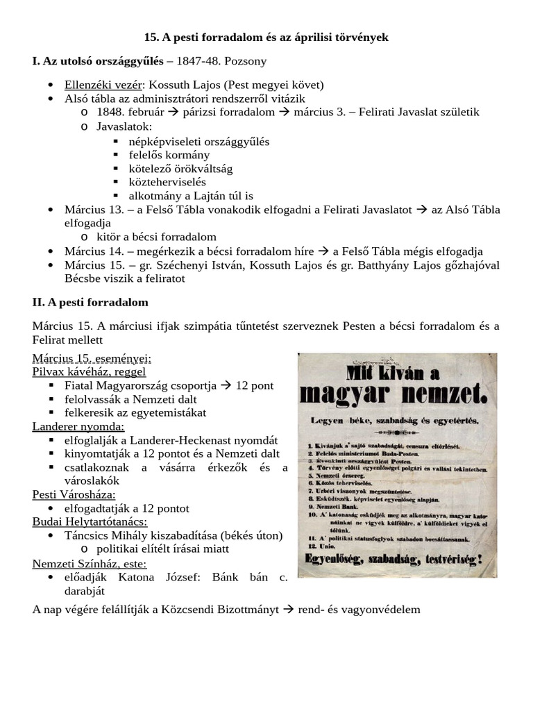 A Pesti Forradalom És Az Áprilisi Törvények | PDF