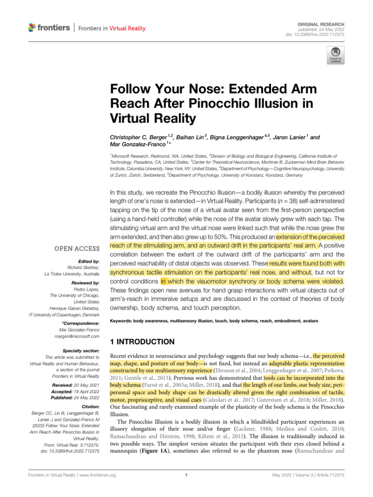 Berger Follow Your Nose Extended Arm Reach After Pinocchi 2022 | PDF ...