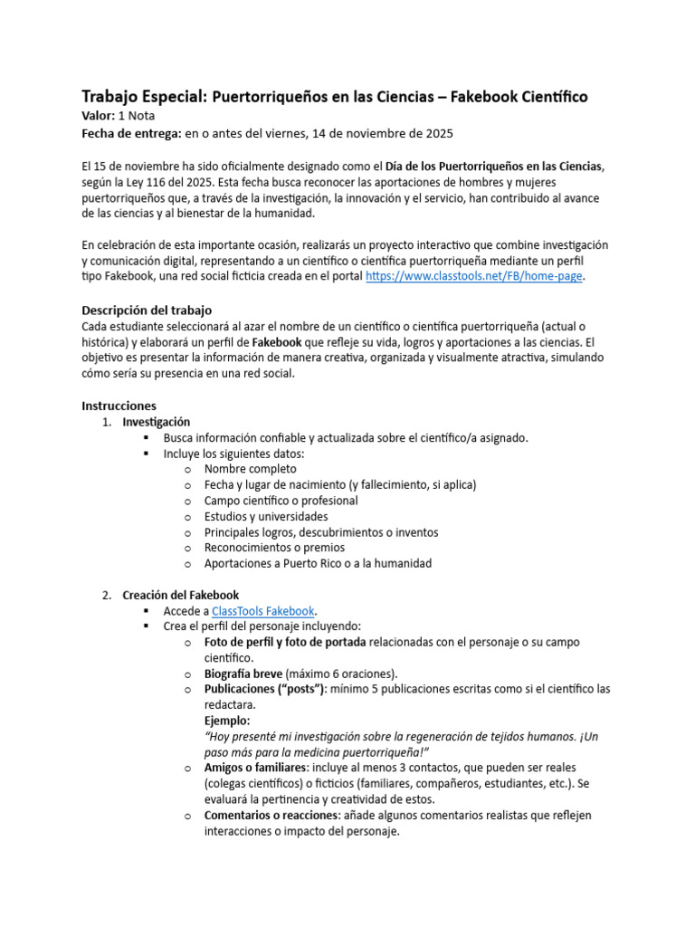 Puertorriqueños en Ciencias: Fakebook Proyecto | PDF | Puerto Rico ...
