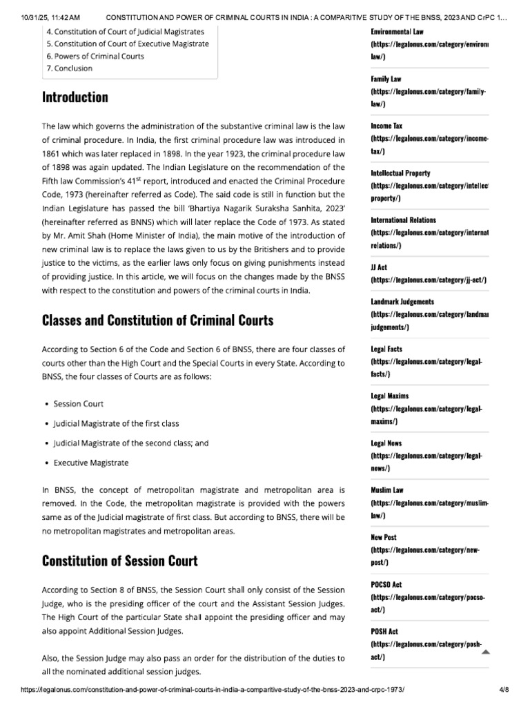 Constitution and Power of Criminal Cour... BNSS, 2023 and CRPC 1973 | PDF