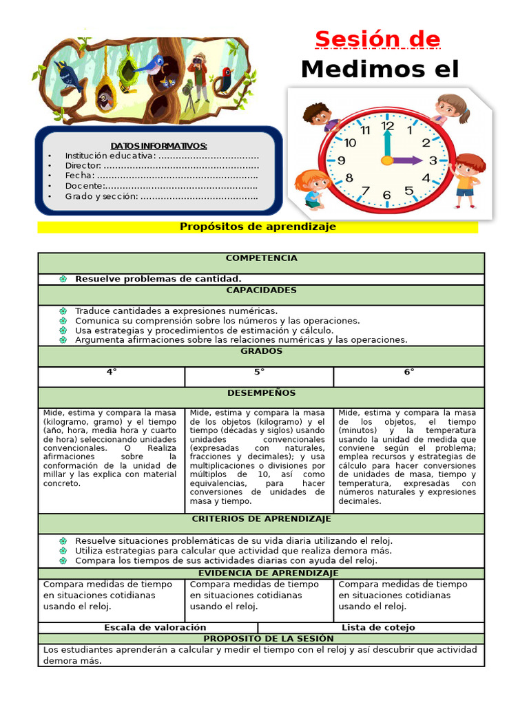 Multigrado DIA 3 MATE MEDIMOS EL TIEMPO (1) MATEMATICA | PDF | Masa ...
