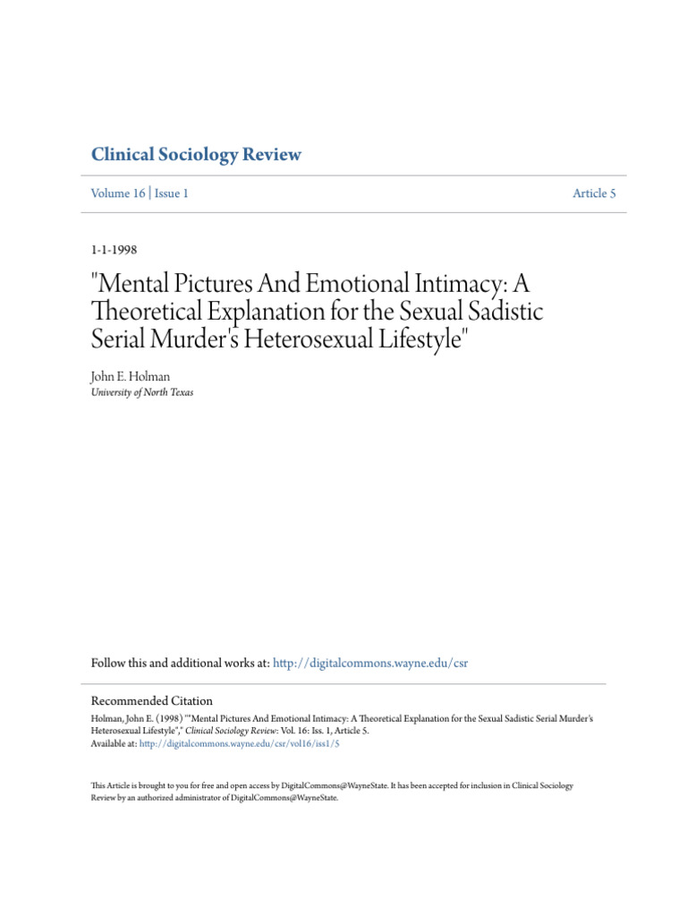 Mental Pictures and Emotional Intimacy - A Theoretical Explanatio | PDF ...