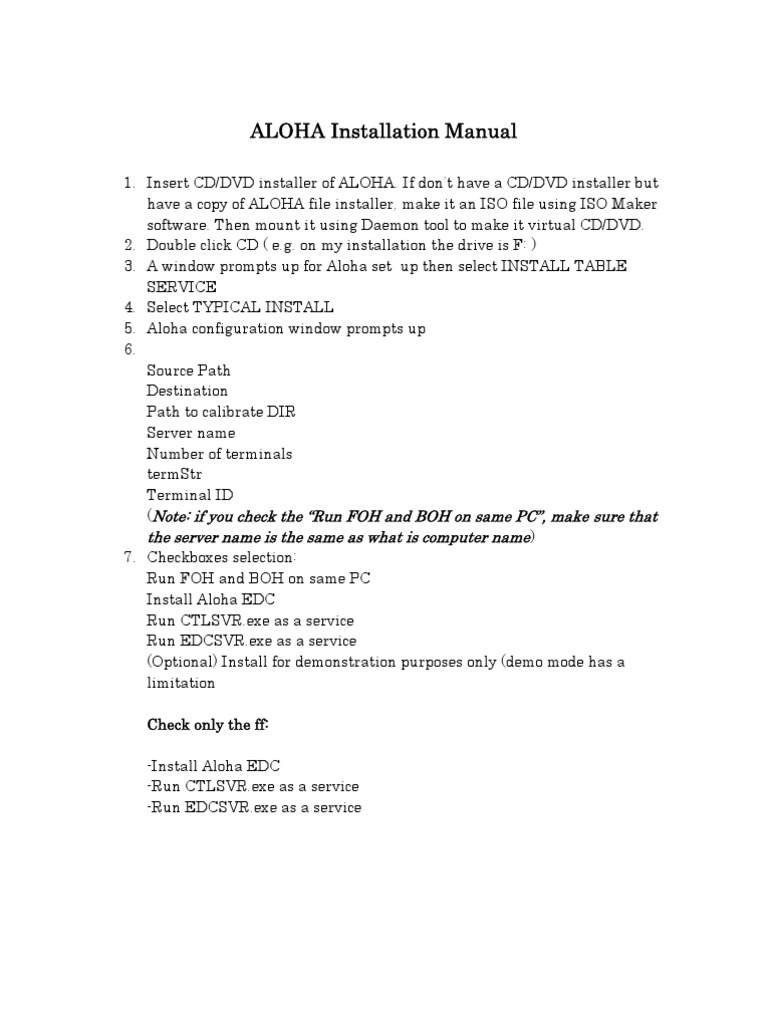 ALOHA Installation and Setup Guide | PDF | Booting | Areas Of Computer ...