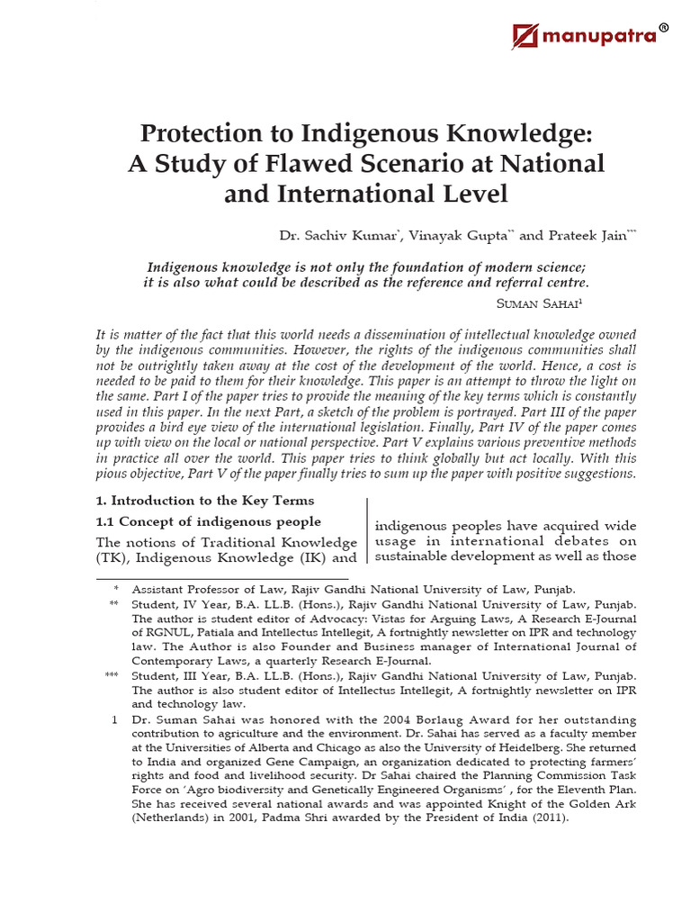 Protection to Indigenous Knowledge | PDF | Trips Agreement ...