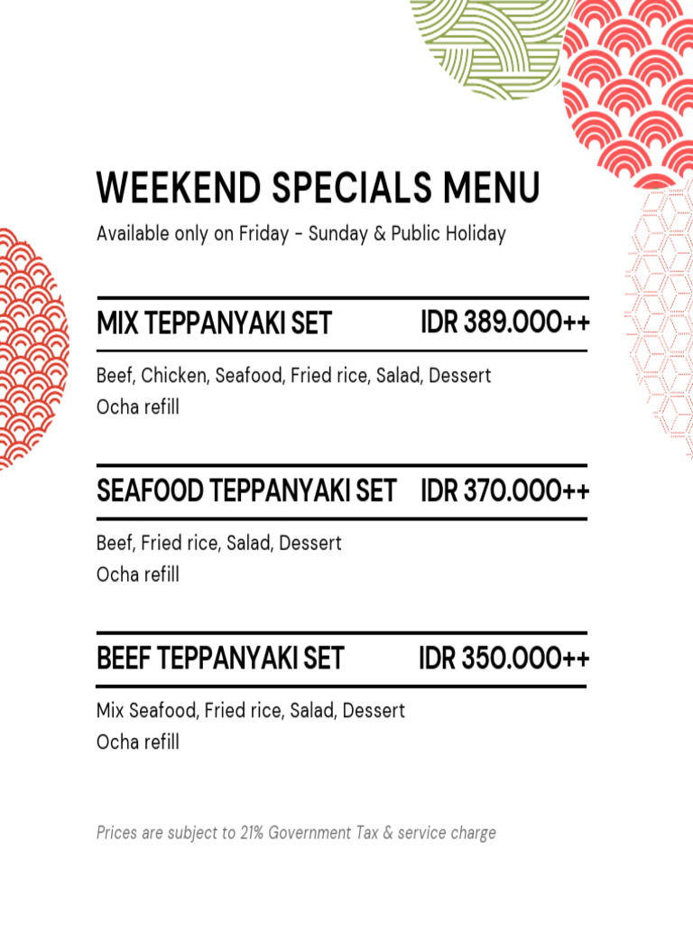 Weekend Teppanyaki Specials Menu | PDF
