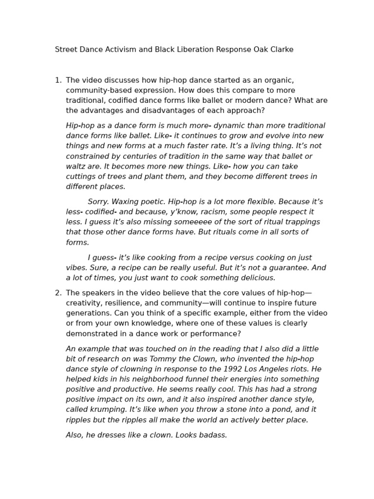 Street Dance Activism and Black Liberation Response Oak Clarke | PDF ...