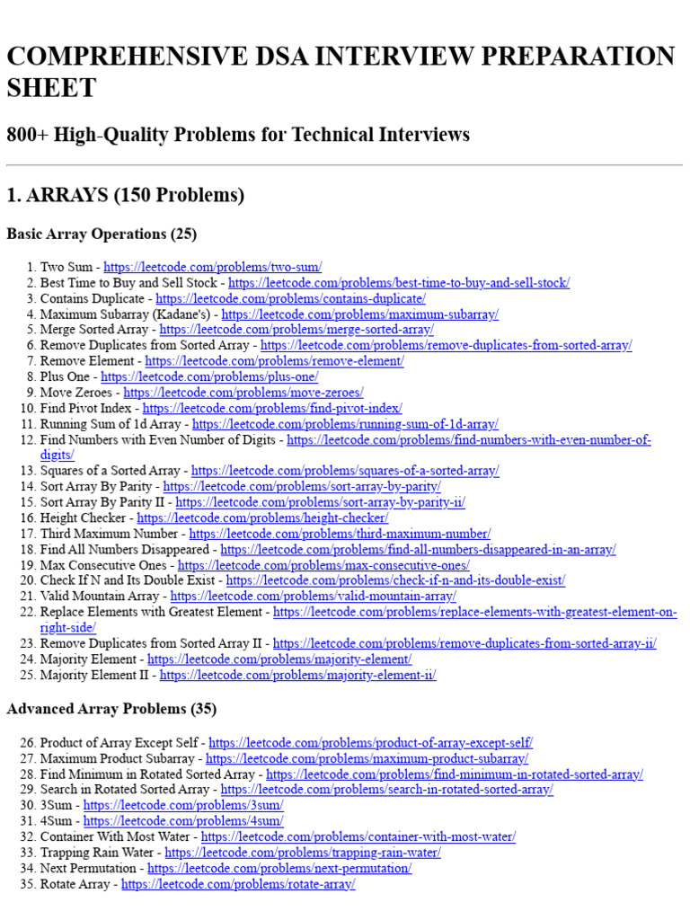 Comprehensive DSA Interview Sheet - 800+ Problems | PDF | Bracket ...